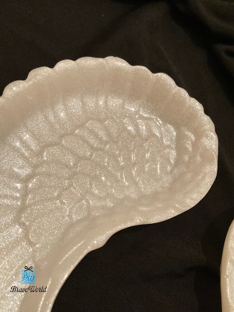 Pearl White Angel Wings, Resin Trinket Dish, Handmade, Home Decor ...