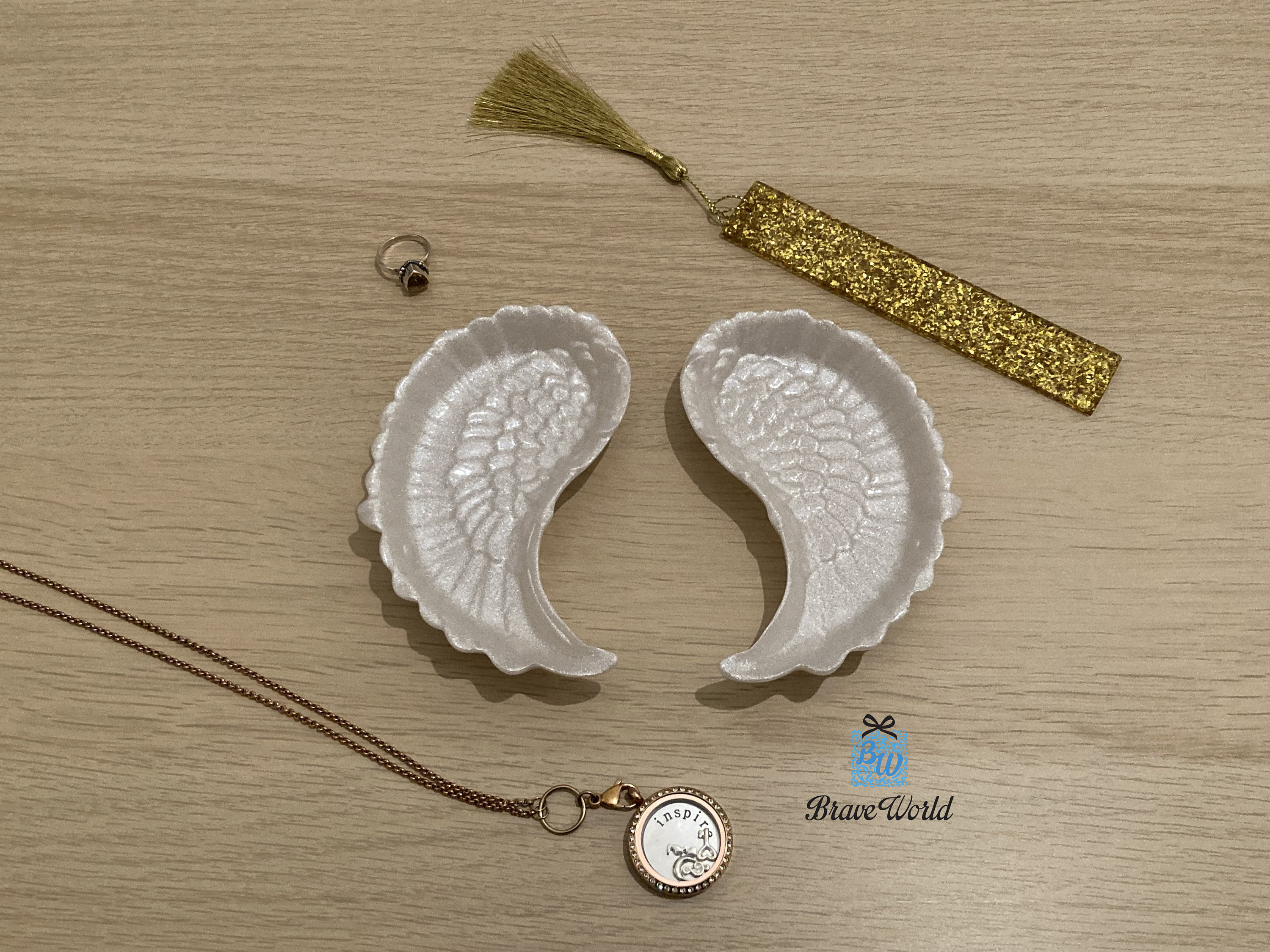 Pearl White Angel Wings, Resin Trinket Dish, Handmade, Home Decor ...