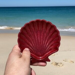 Burgundy Red Clam Scallop Shell Resin Trinket Dish, Resin Art, Resin ...