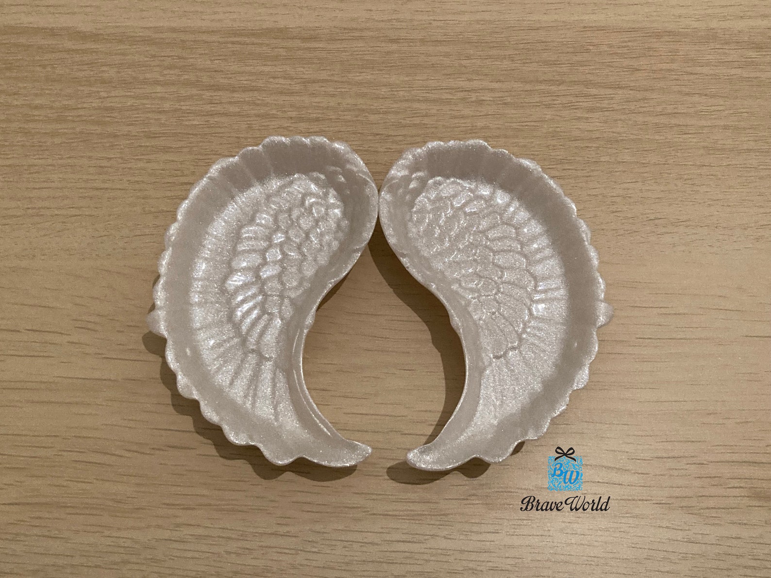 Pearl White Angel Wings, Resin Trinket Dish, Handmade, Home Decor ...
