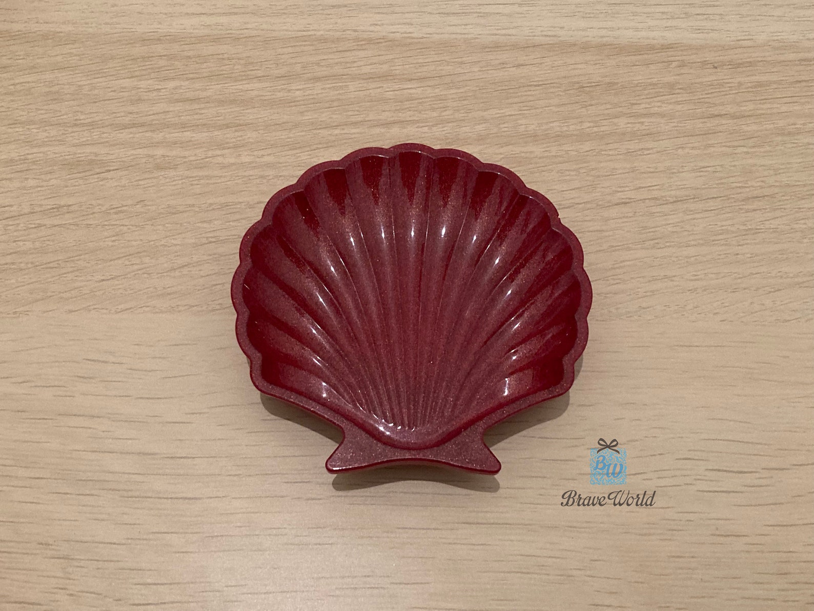 Burgundy Red Clam Scallop Shell Resin Trinket Dish, Resin Art, Resin ...