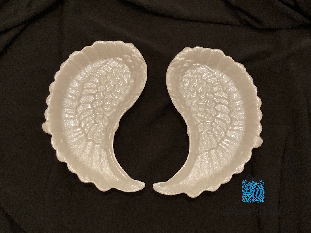 Pearl White Angel Wings, Resin Trinket Dish, Handmade, Home Decor ...