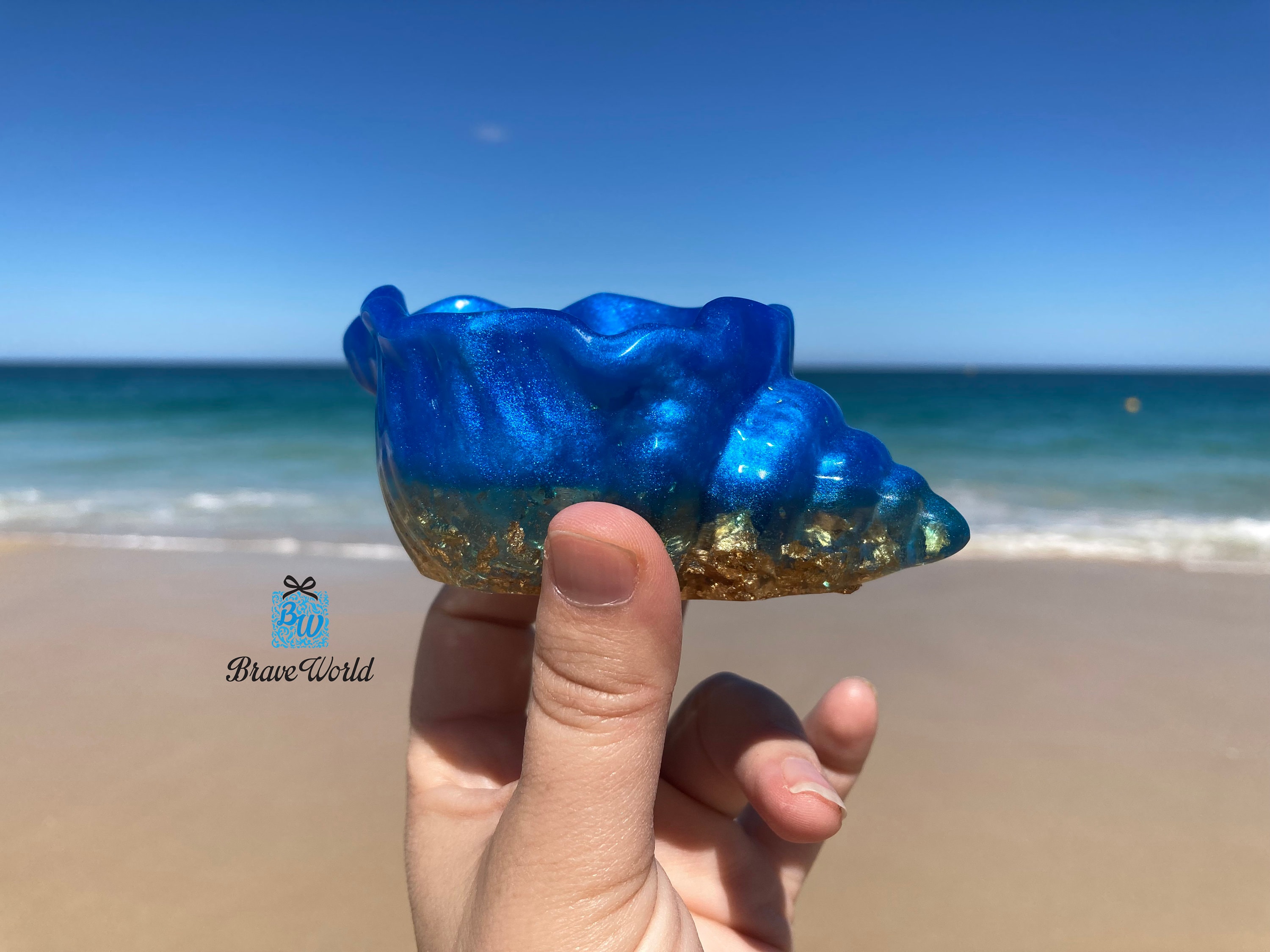 Blue and Gold Conch Resin Shell, Beach Themed Gifts, Home Decor, Resin ...