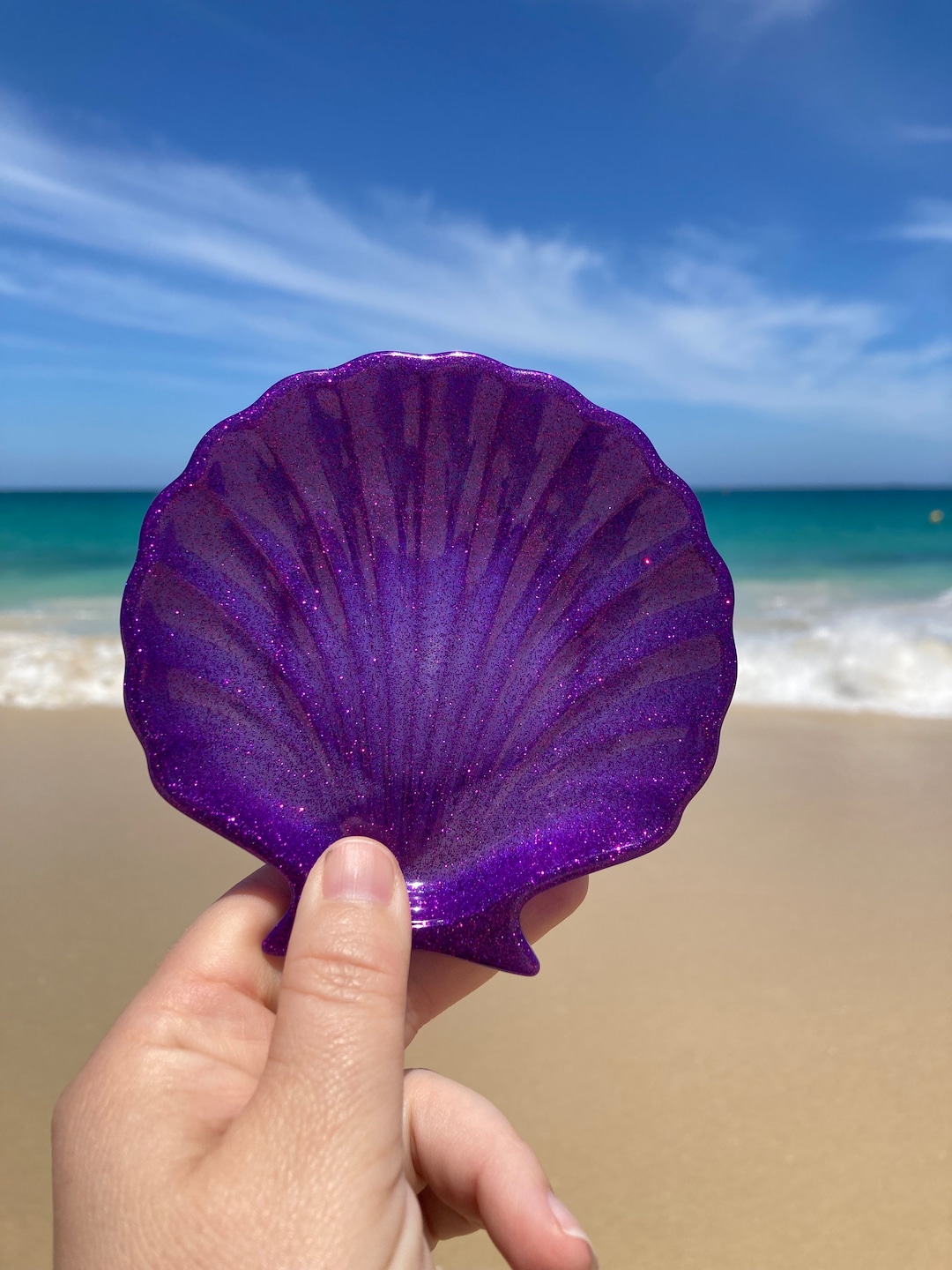 Purple Clam Scallop Shell Resin Trinket Dish Beach Themed - Etsy