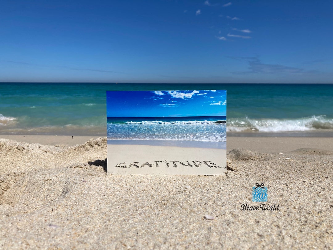 Gratitude Beach Photo Print on Wood Block, Gratitude Gift, Sand Writing ...