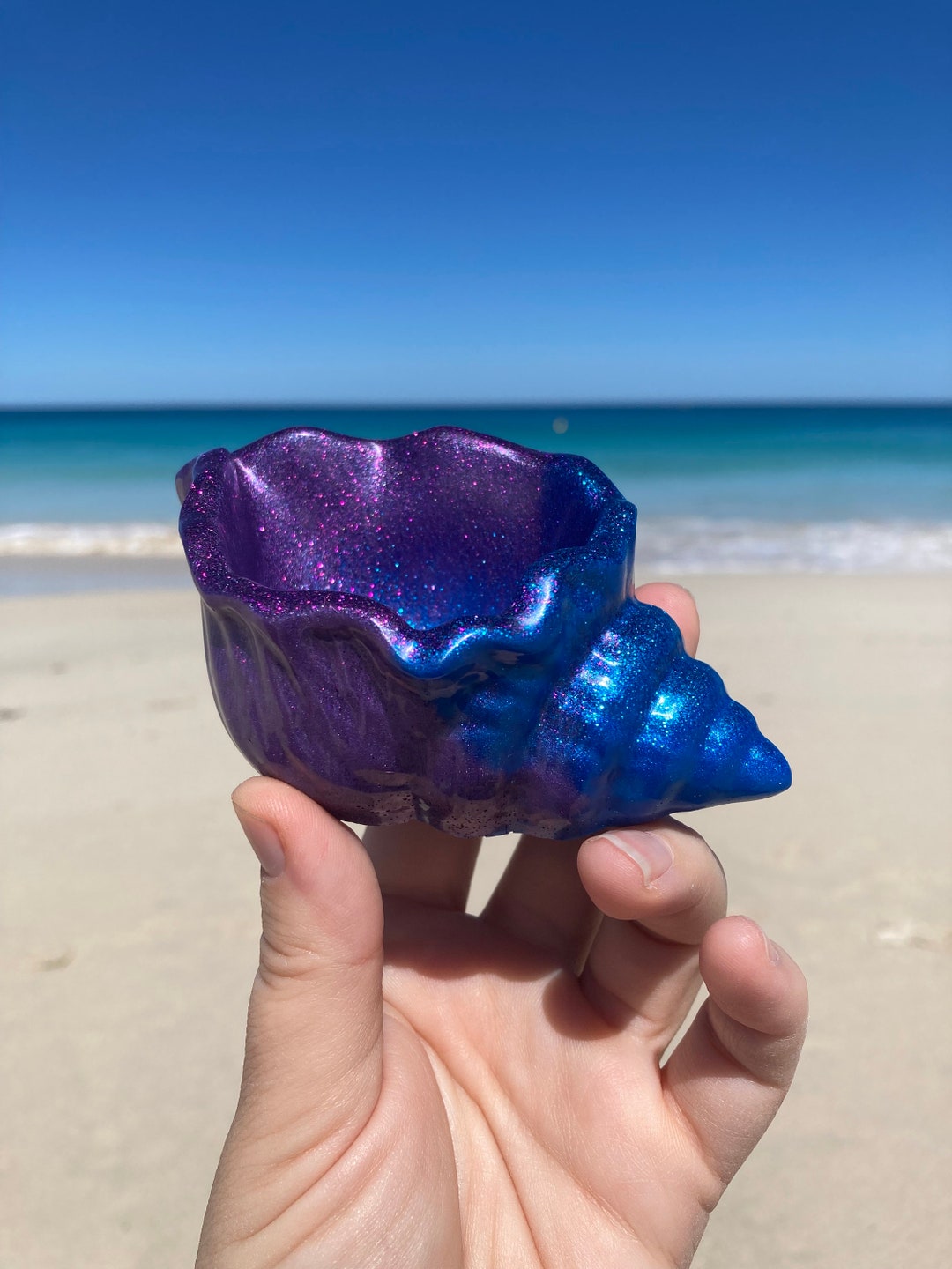 Purple and Blue Resin Shell, Beach Themed Gifts, Resin Crafts, Blue and ...