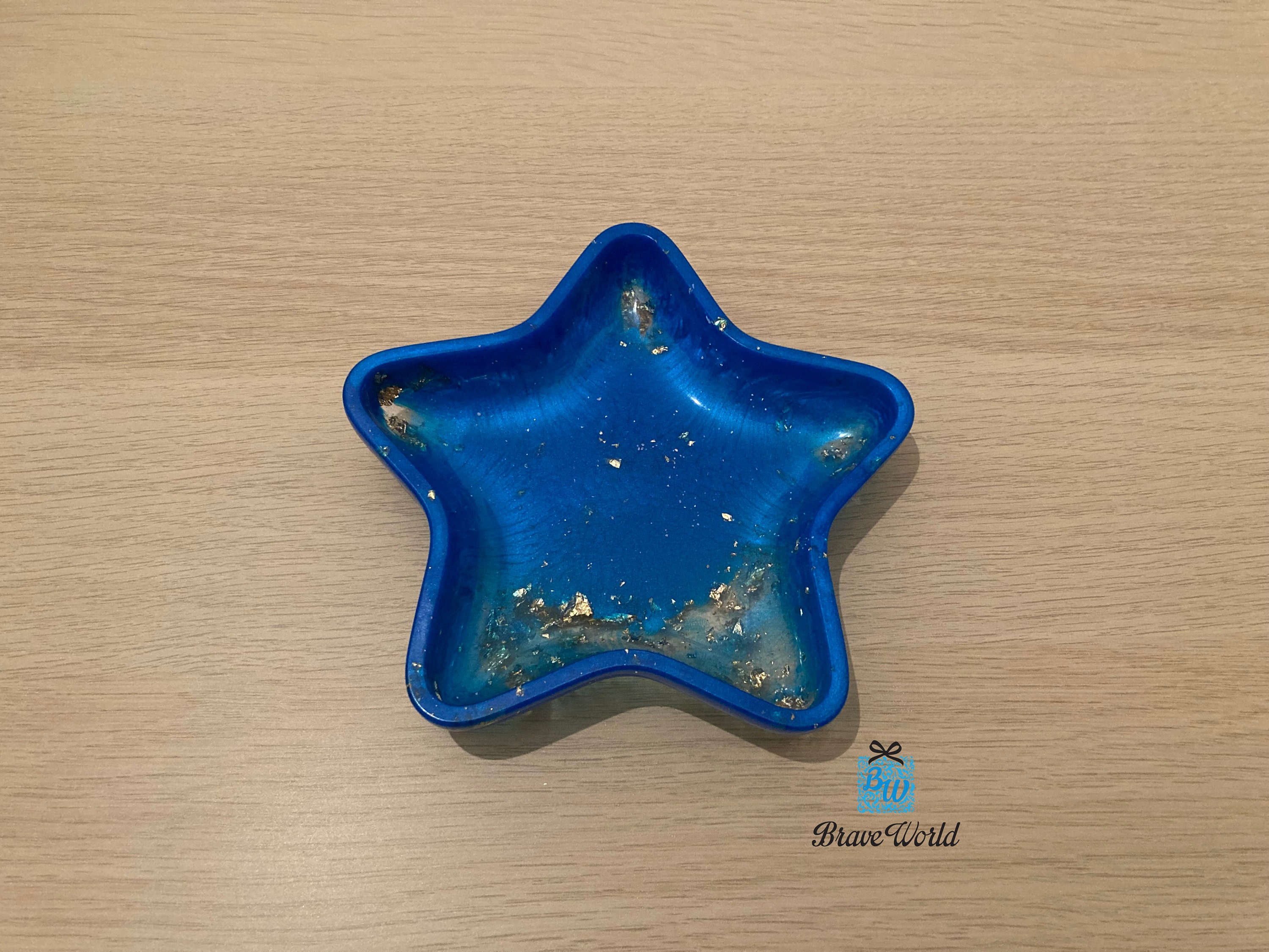 Blue and Gold Flakes Star Resin Trinket Tray, Home Decor, Blue Decor ...