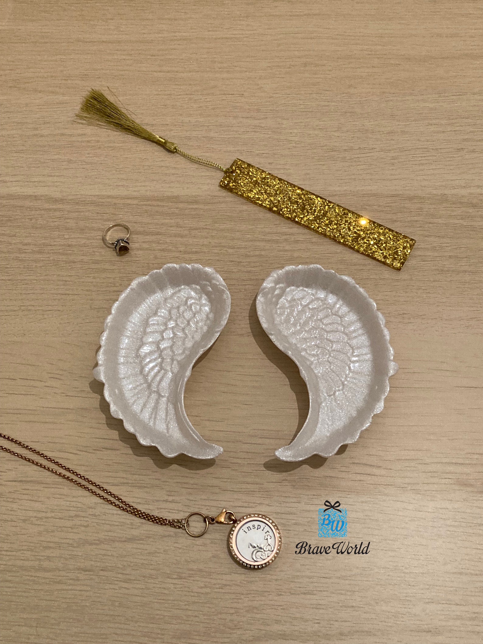 Pearl White Angel Wings, Resin Trinket Dish, Handmade, Home Decor ...