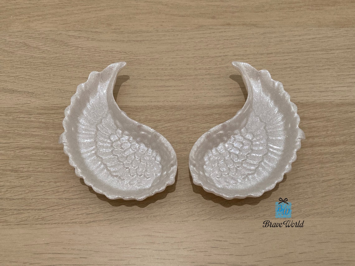 Pearl White Angel Wings, Resin Trinket Dish, Handmade, Home Decor ...