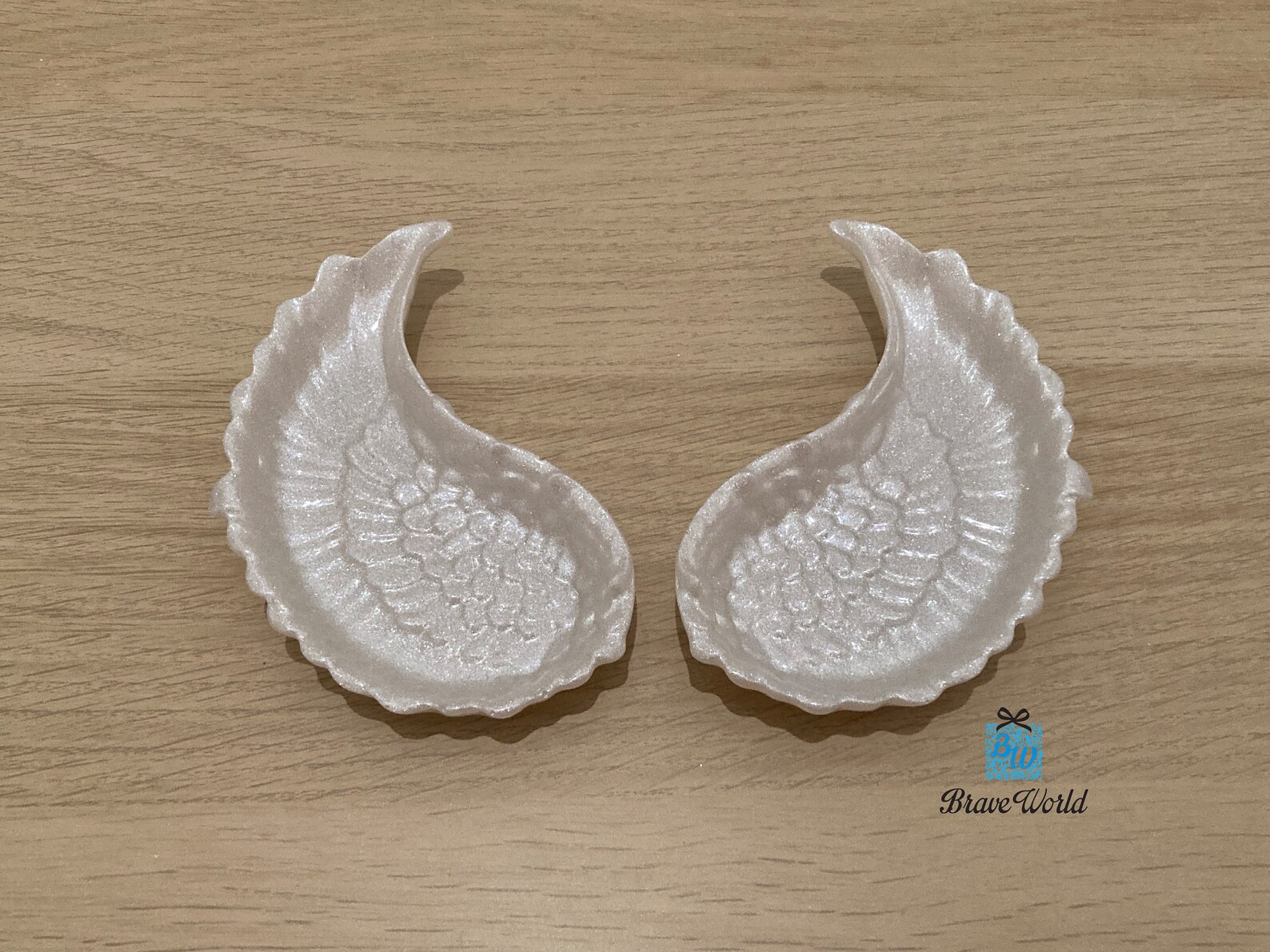 Pearl White Angel Wings, Resin Trinket Dish, Handmade, Home Decor ...