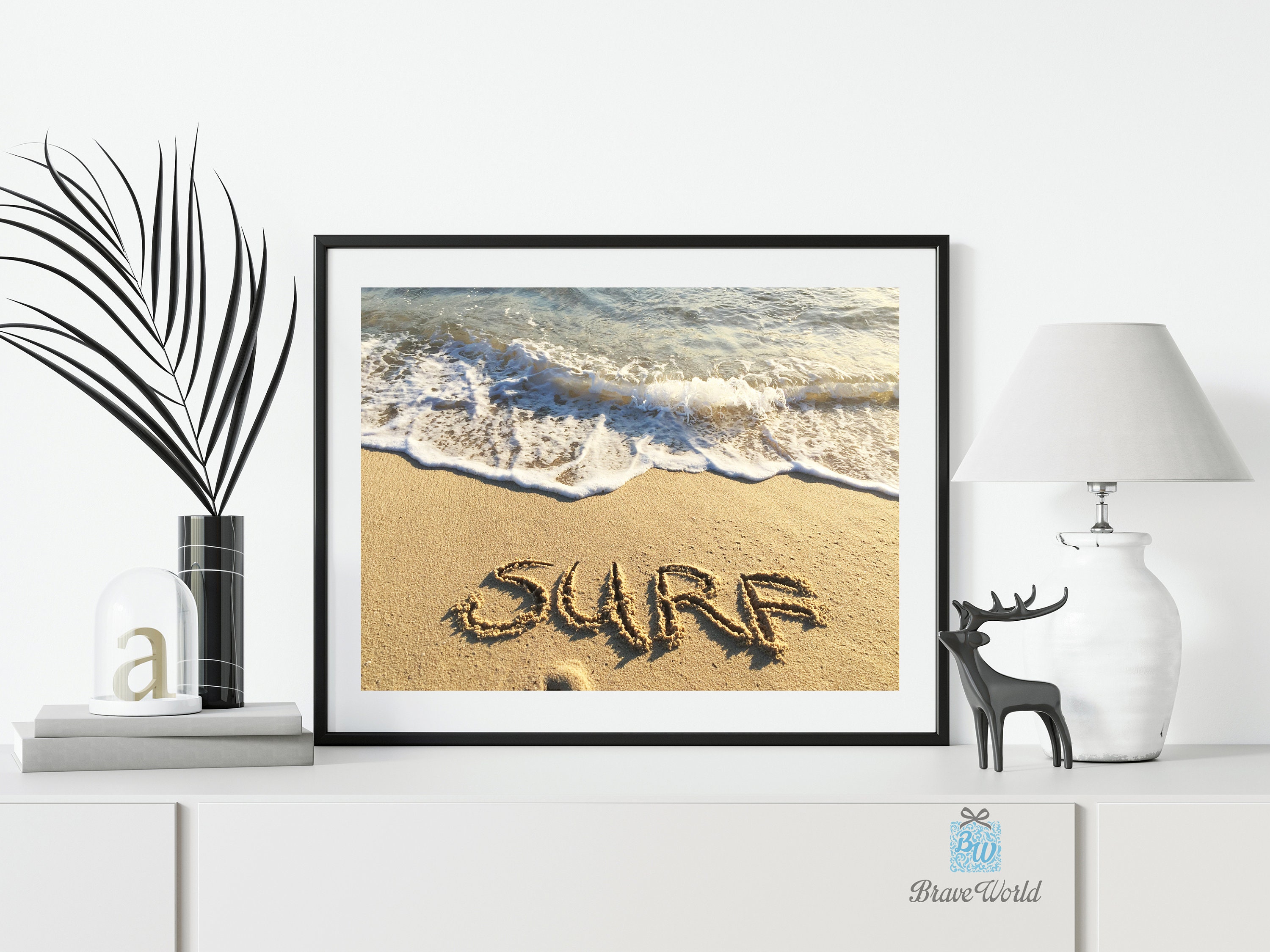 Surf Photo Print, Surf Word Hand Written on Beach Sand, Surf Wall Art ...
