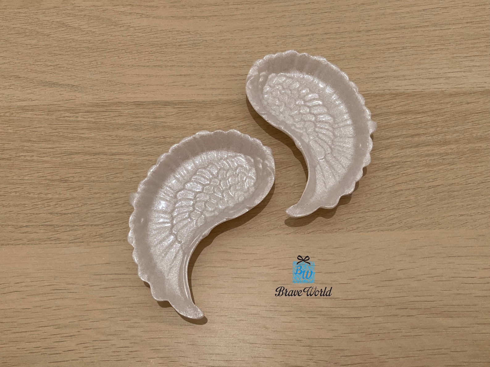 Pearl White Angel Wings, Resin Trinket Dish, Handmade, Home Decor ...