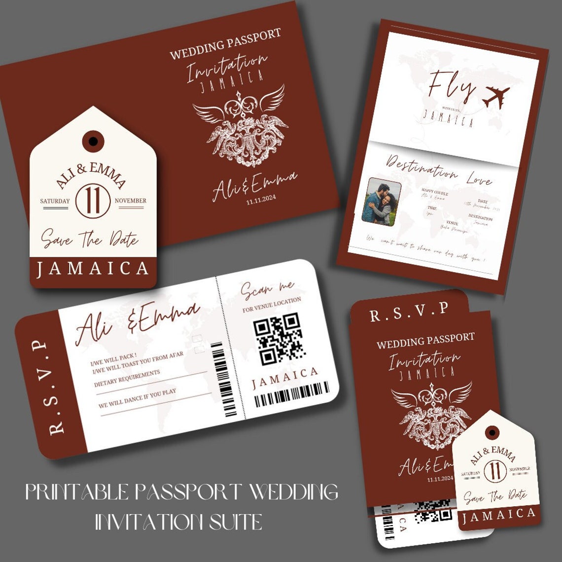 Passport Wedding Invitation Template, Canva Template, Printable Wedding ...