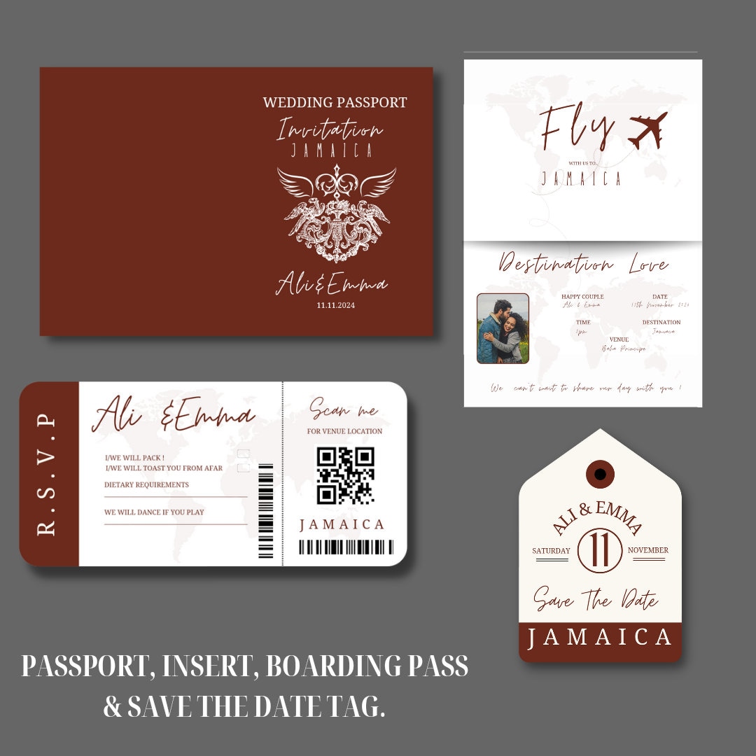 Passport Wedding Invitation Template, Canva Template, Printable Wedding ...