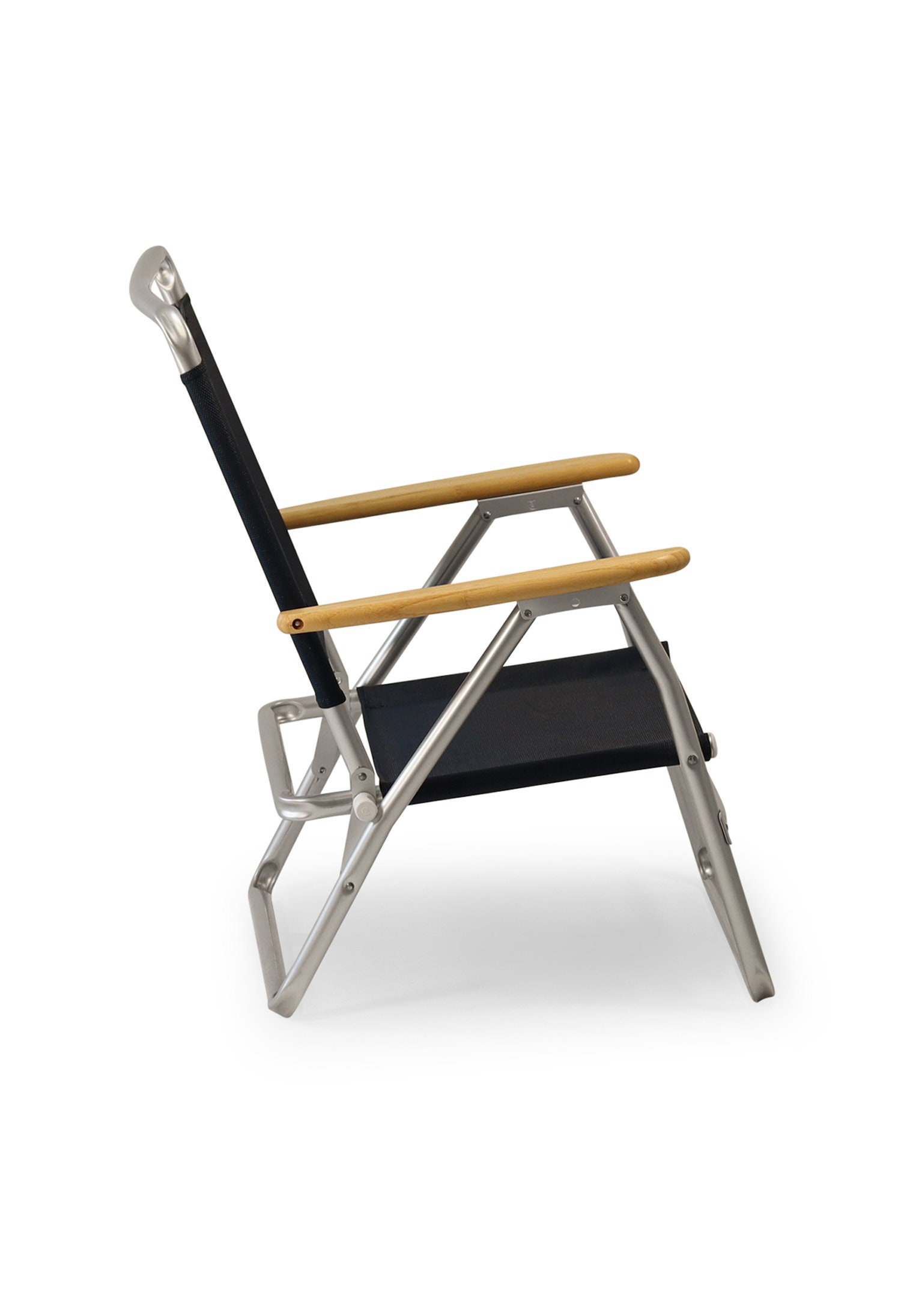 FORMA MARINE Folding Aluminum Beach Chair With Teak Armrests- Textilene ...