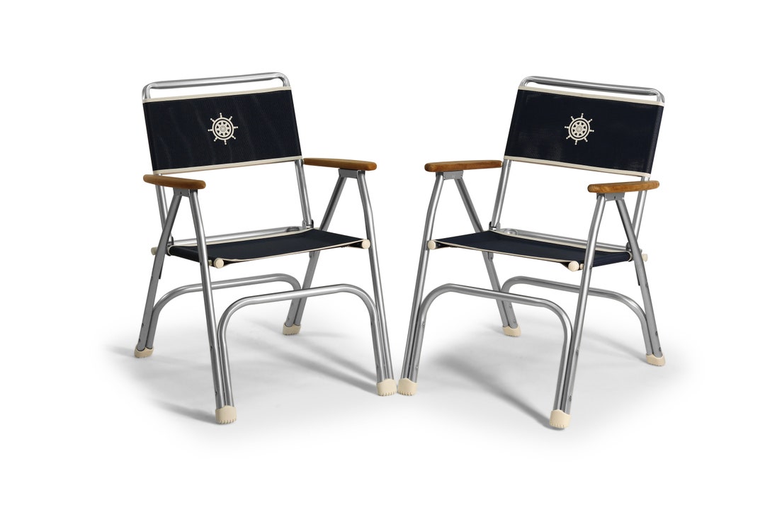 FORMA MARINE Folding Aluminum Boat Chair With Teak Armrests Set of 2 ...
