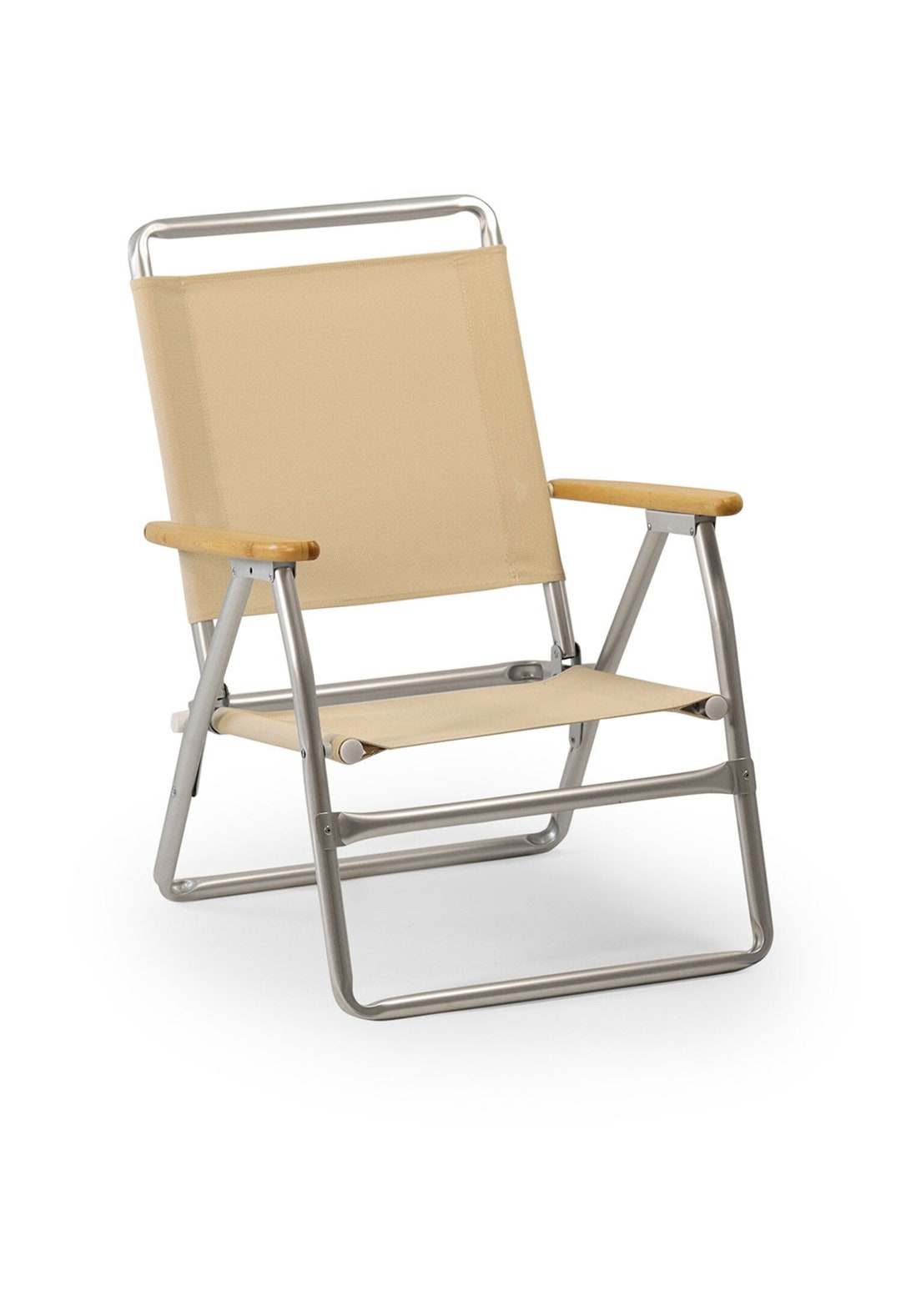 FORMA MARINE Folding Aluminum Beach Chair With Teak Armrests- Textilene ...