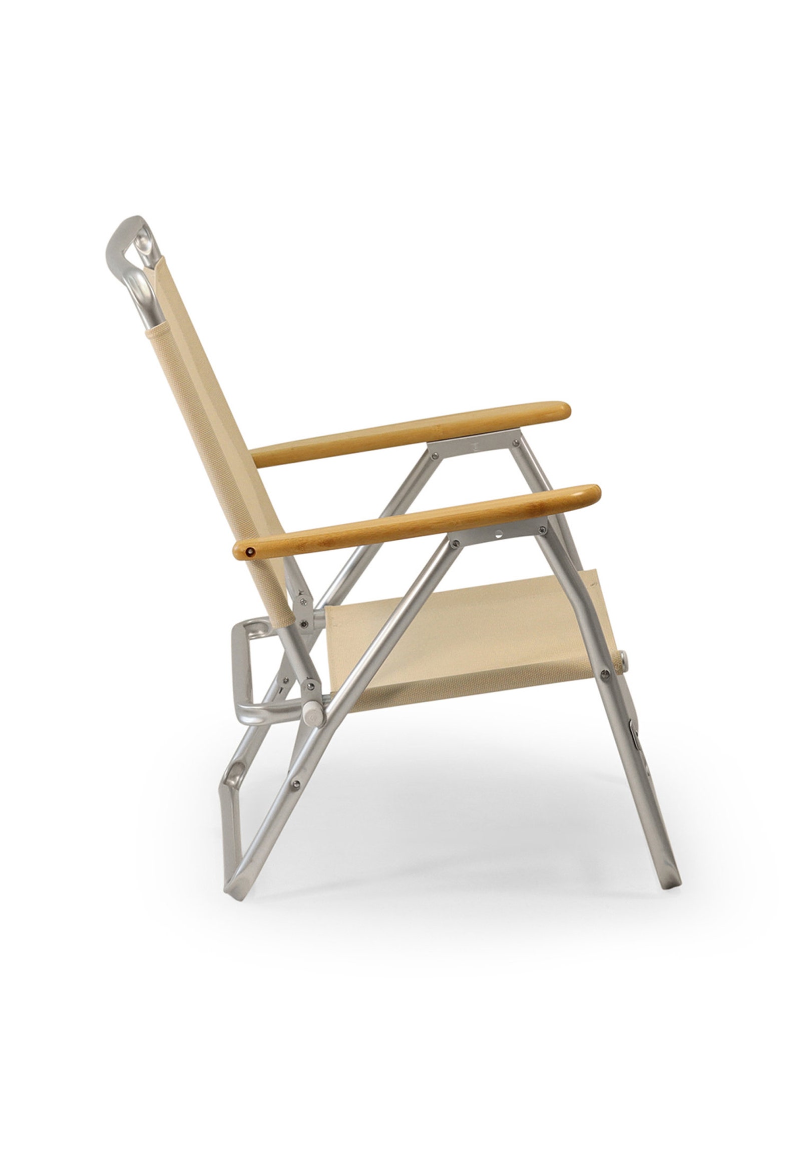 FORMA MARINE Folding Aluminum Beach Chair With Teak Armrests- Textilene ...