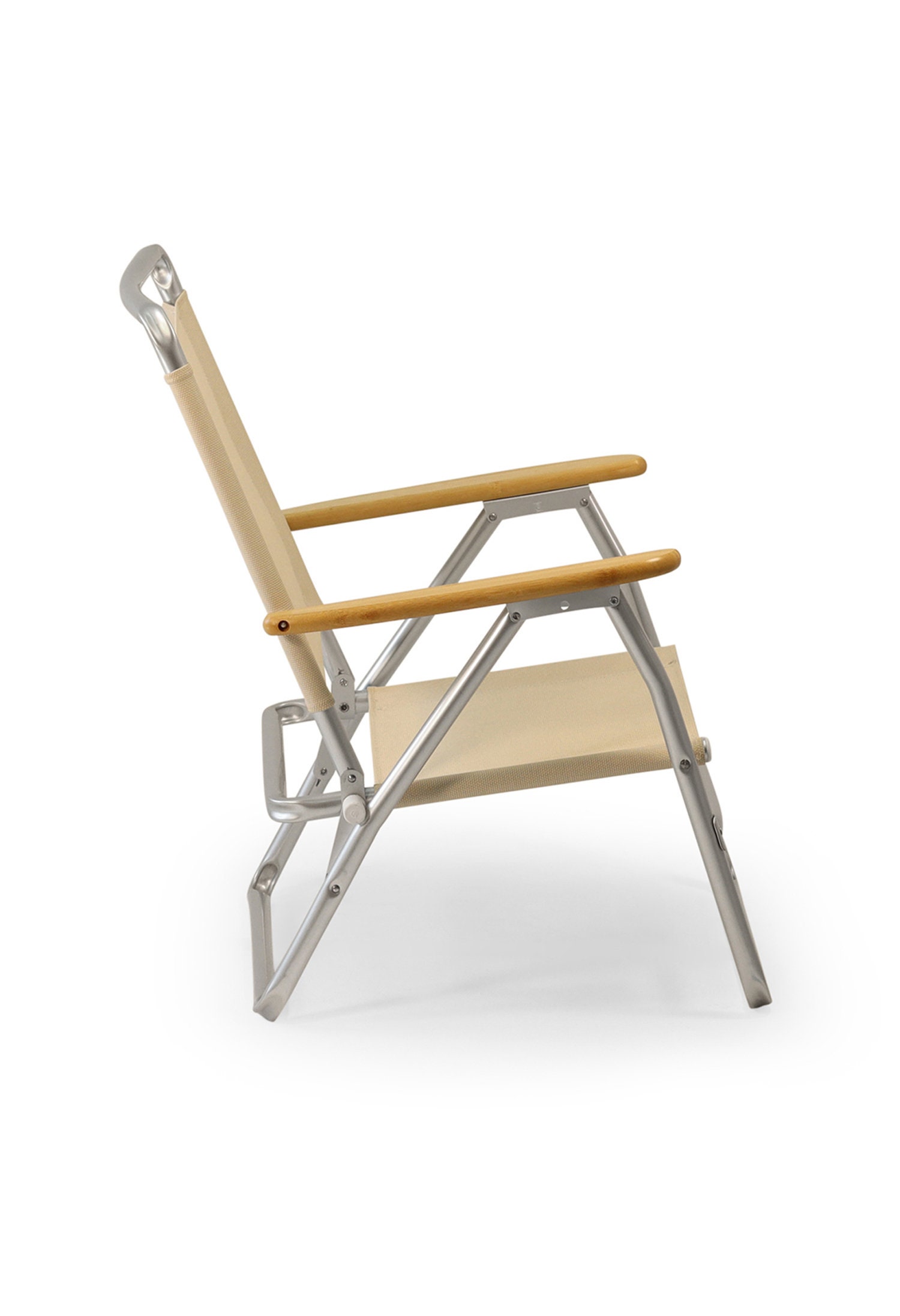 FORMA MARINE Folding Aluminum Beach Chair With Teak Armrests- Textilene ...