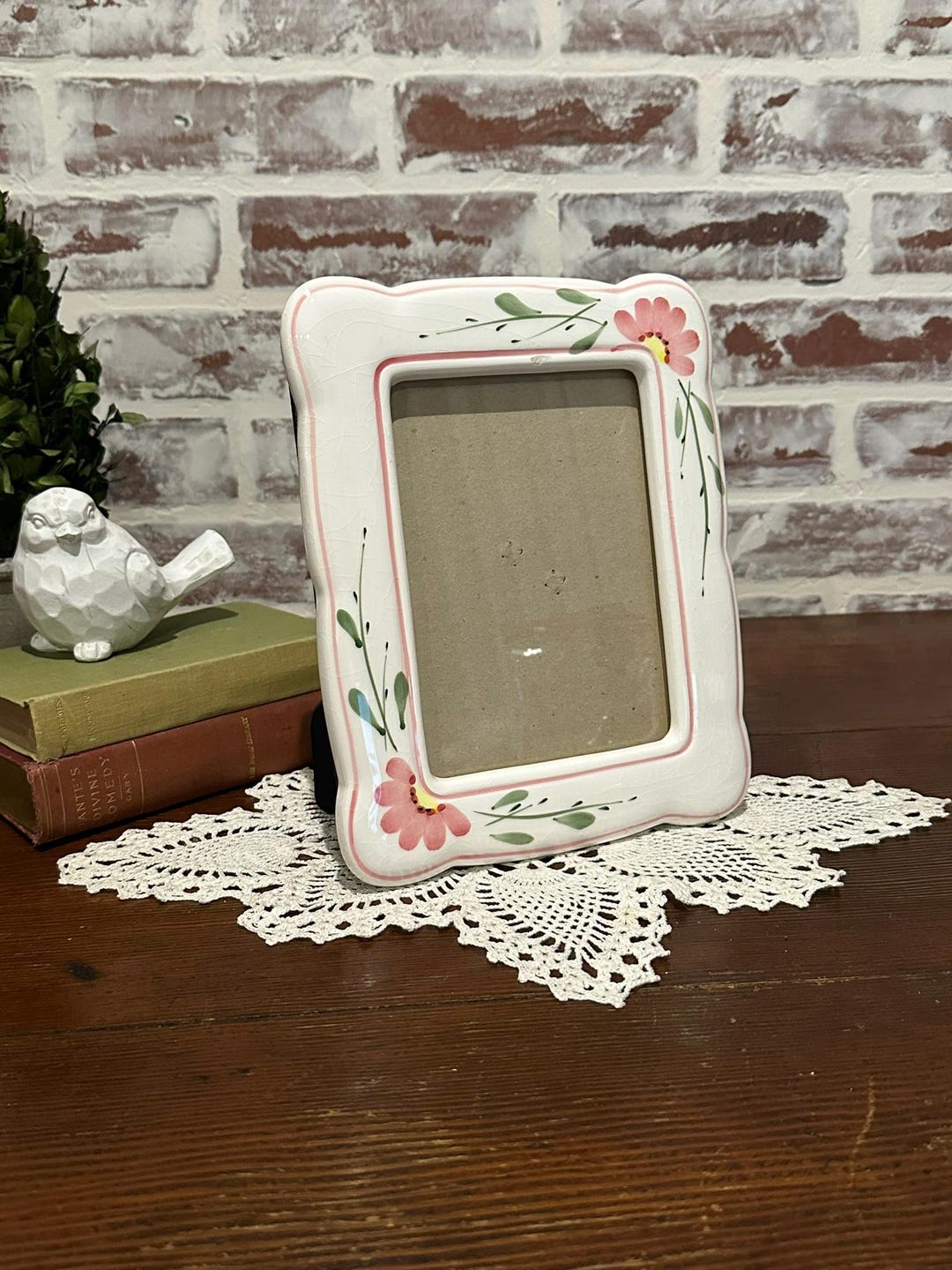 Vintage Ceramic Picture Photo Frame 5 X 7 Pink Flower Floral Design W ...