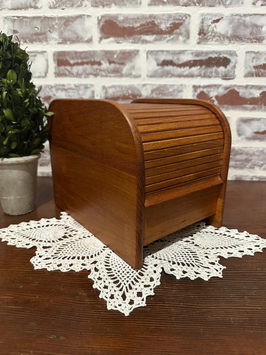 Vintage Mid Century Modern Teak Tambour Roll Top Wood File Storage Box ...