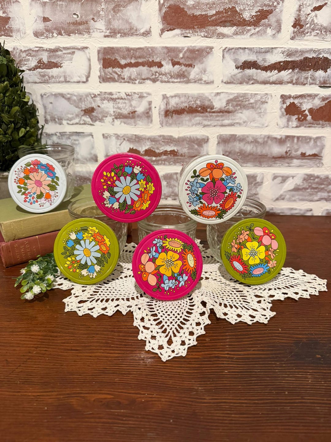 Vintage Ball Quilted Crystal Glass Jars W/ Flower Design Metal Lids ...