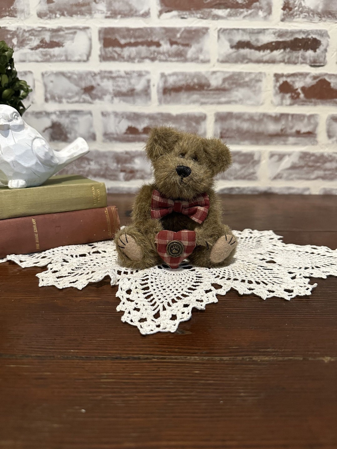 Vintage 1990s Boyds Bear Sheldon Bearchild 5" Plaid Bow Tie/heart ...