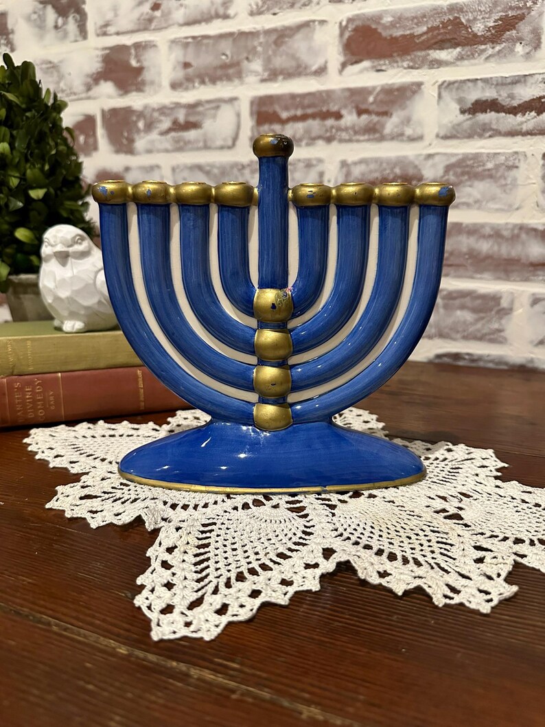 Ceramic Hand Painted Cobalt Blue 9-branch Menorah Hanukkah | Jewish ...