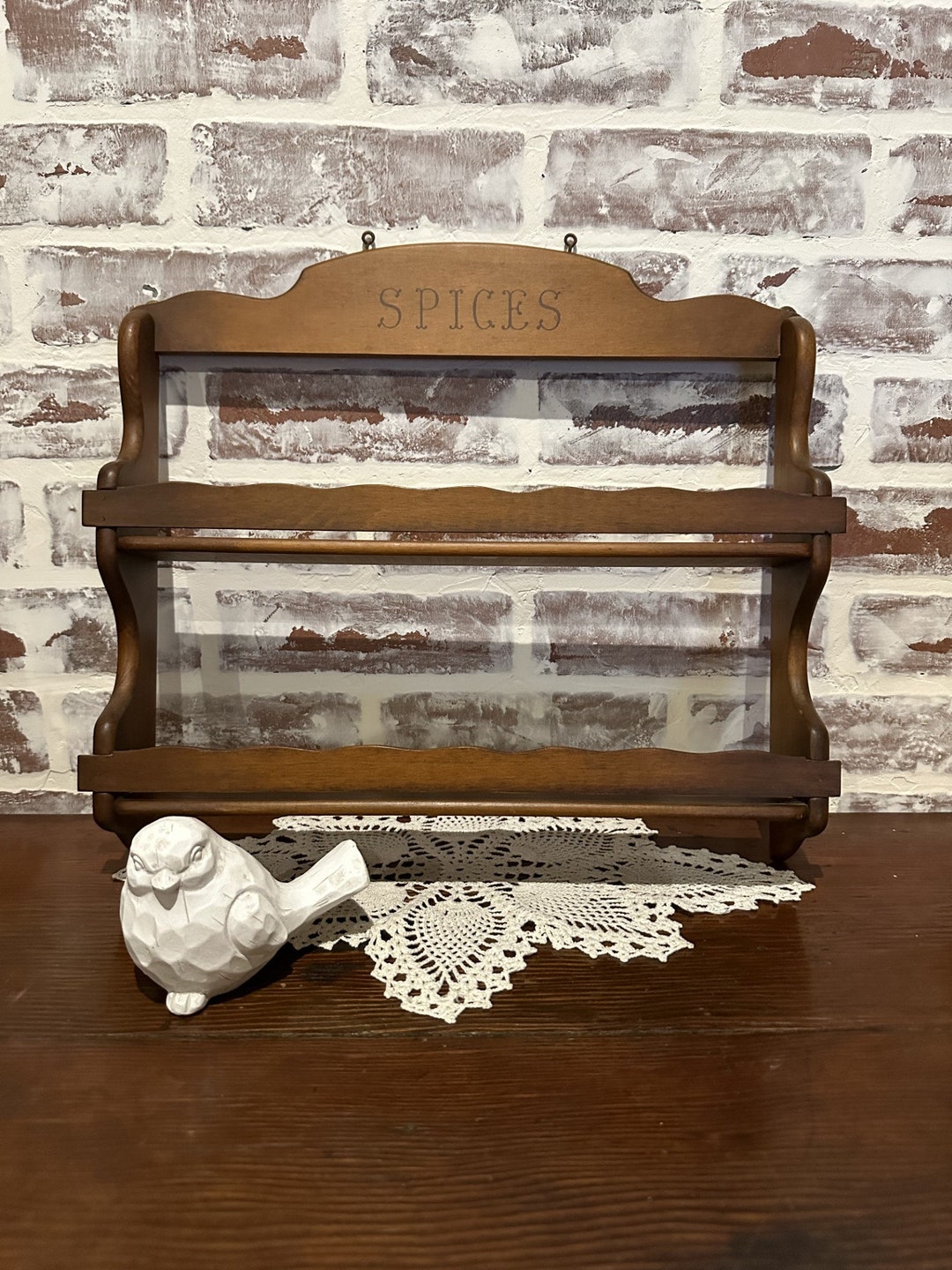 Vintage Wooden 2-tier Spice Rack Wall Hung | Spice Organizer | Rustic ...