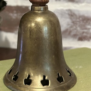 Vintage Wooden Handle Brass School Bell Apple Cut Out Design | School ...