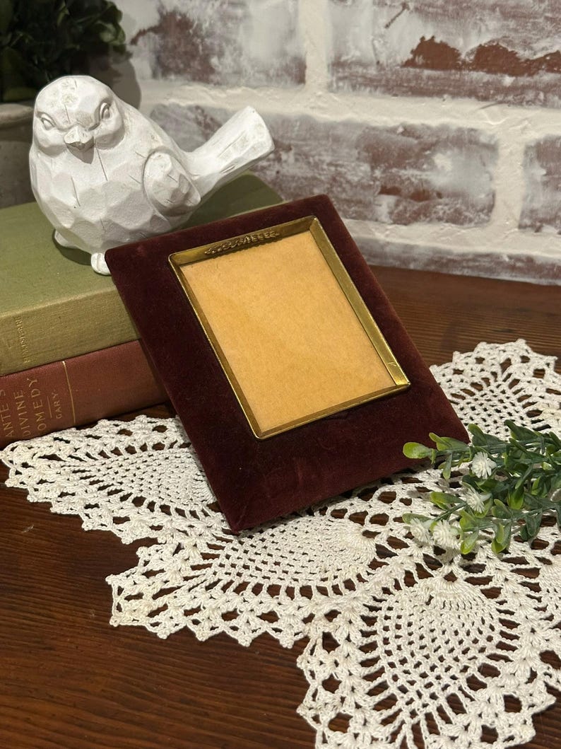 Antique 24K Gold Plated Picture Photo Frame W/ Velvet Frame & Glass ...