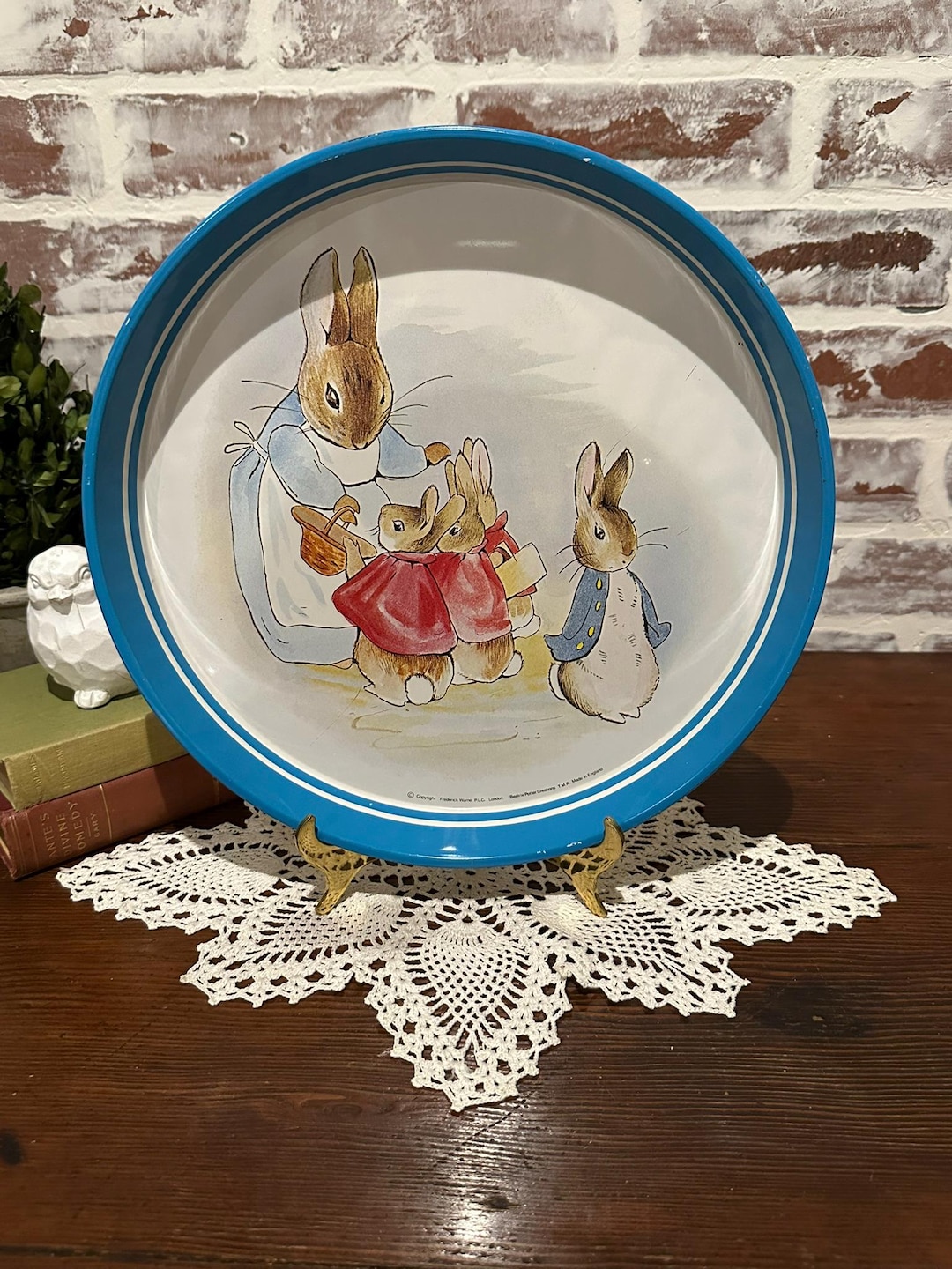 Vintage Peter Rabbit of Beatrix Potter Round Metal Tray W/ Mrs ...