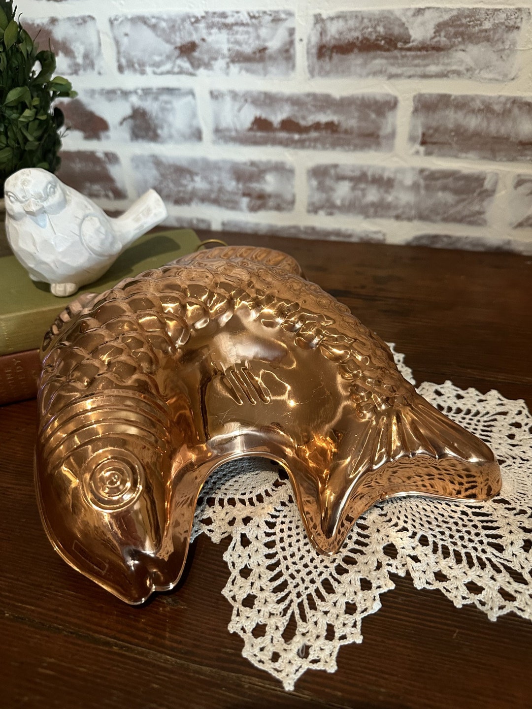 Vintage Copper Fish Molds Wall Hanging | Tin Fish Molds | Jello Aspic ...