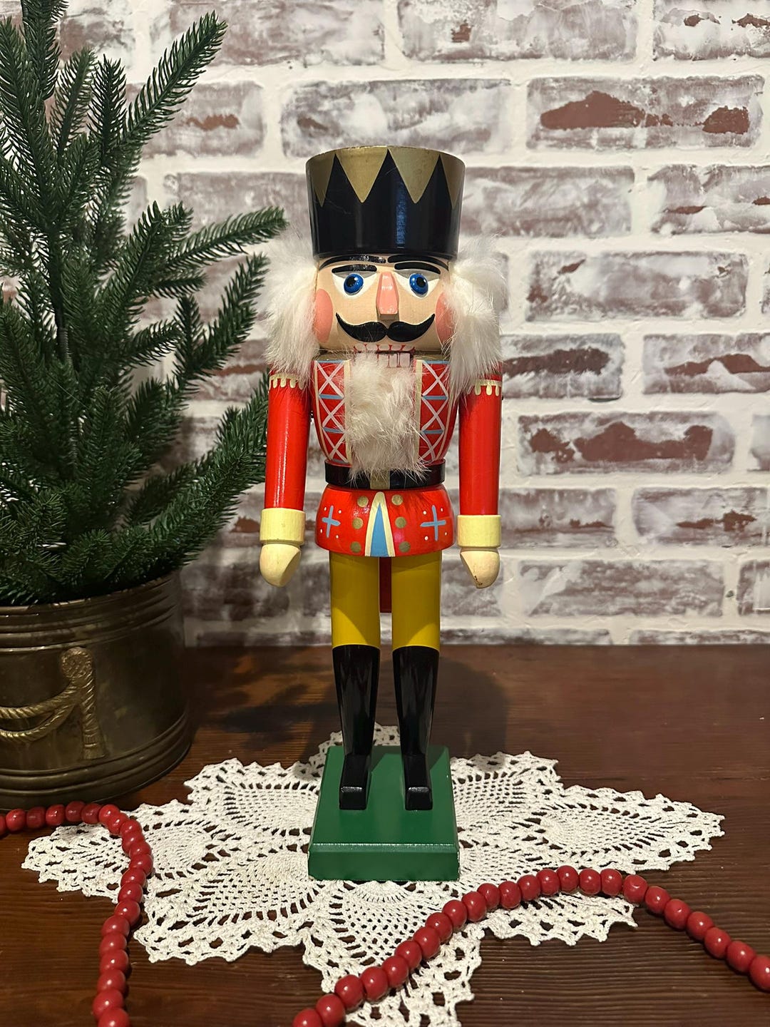 Vintage Hand Painted German Wood King Nutcracker W/ Rabbit Fur ...