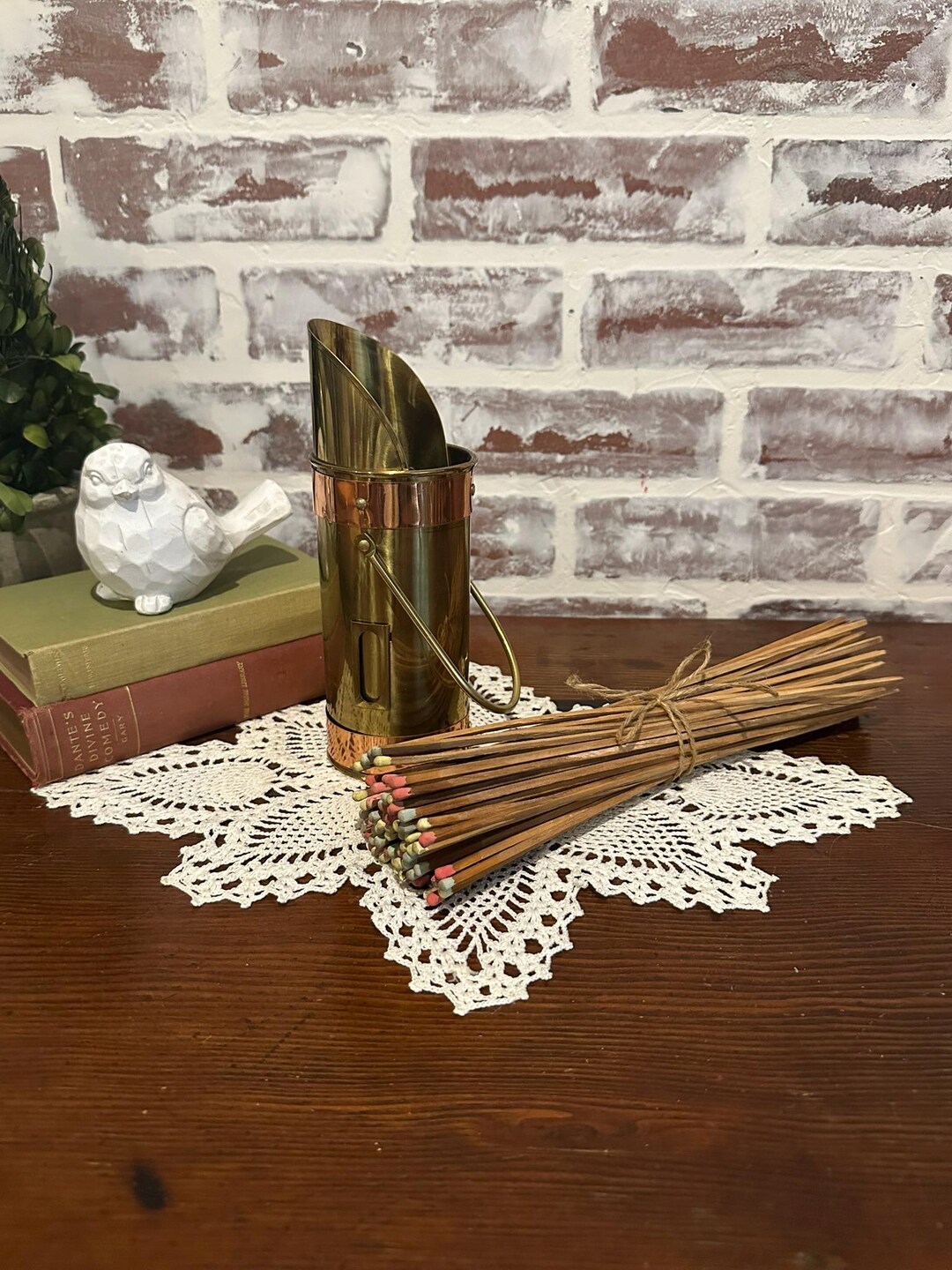 Vintage Copper & Brass Matchstick Holder W/ Striker Holder and Matches ...