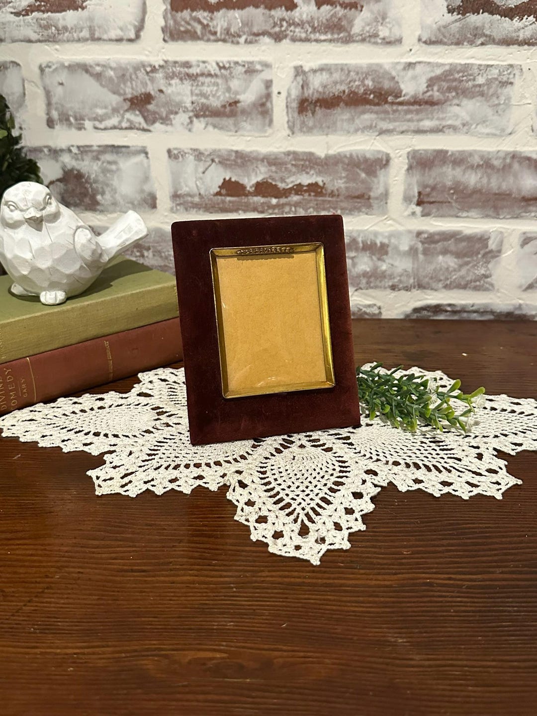 Antique 24K Gold Plated Picture Photo Frame W/ Velvet Frame & Glass ...