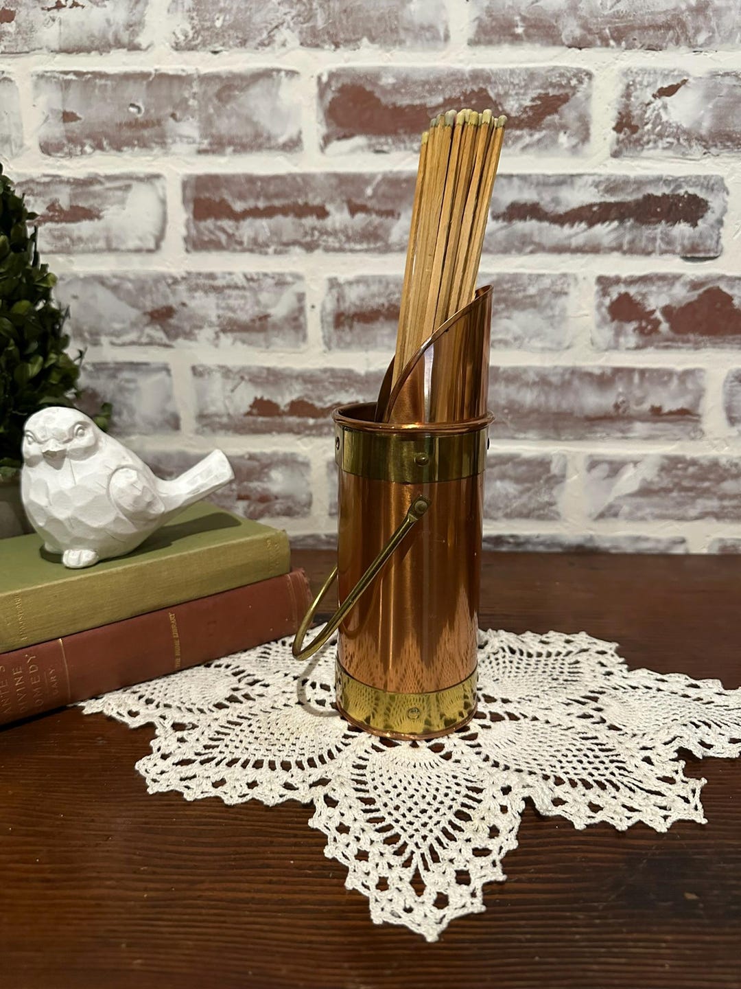 Vintage Copper & Brass Matchstick Holder W/ Striker and Handle ...