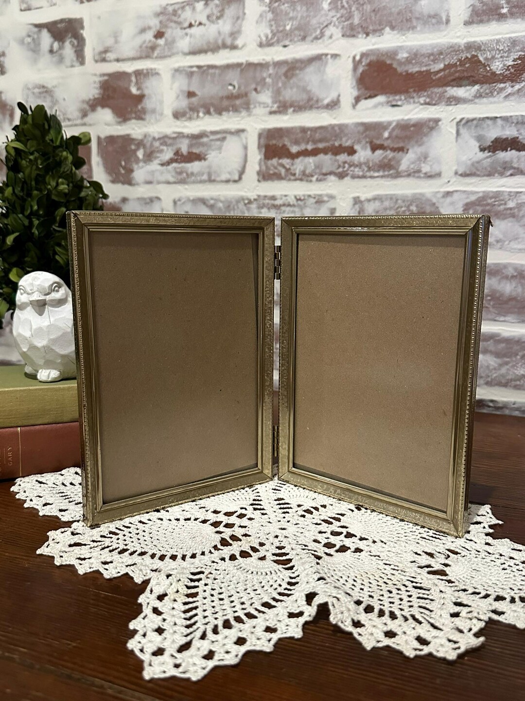 Vintage Brass Ornate Hinged Double Bifold Picture Photo Frame W/ Glass ...