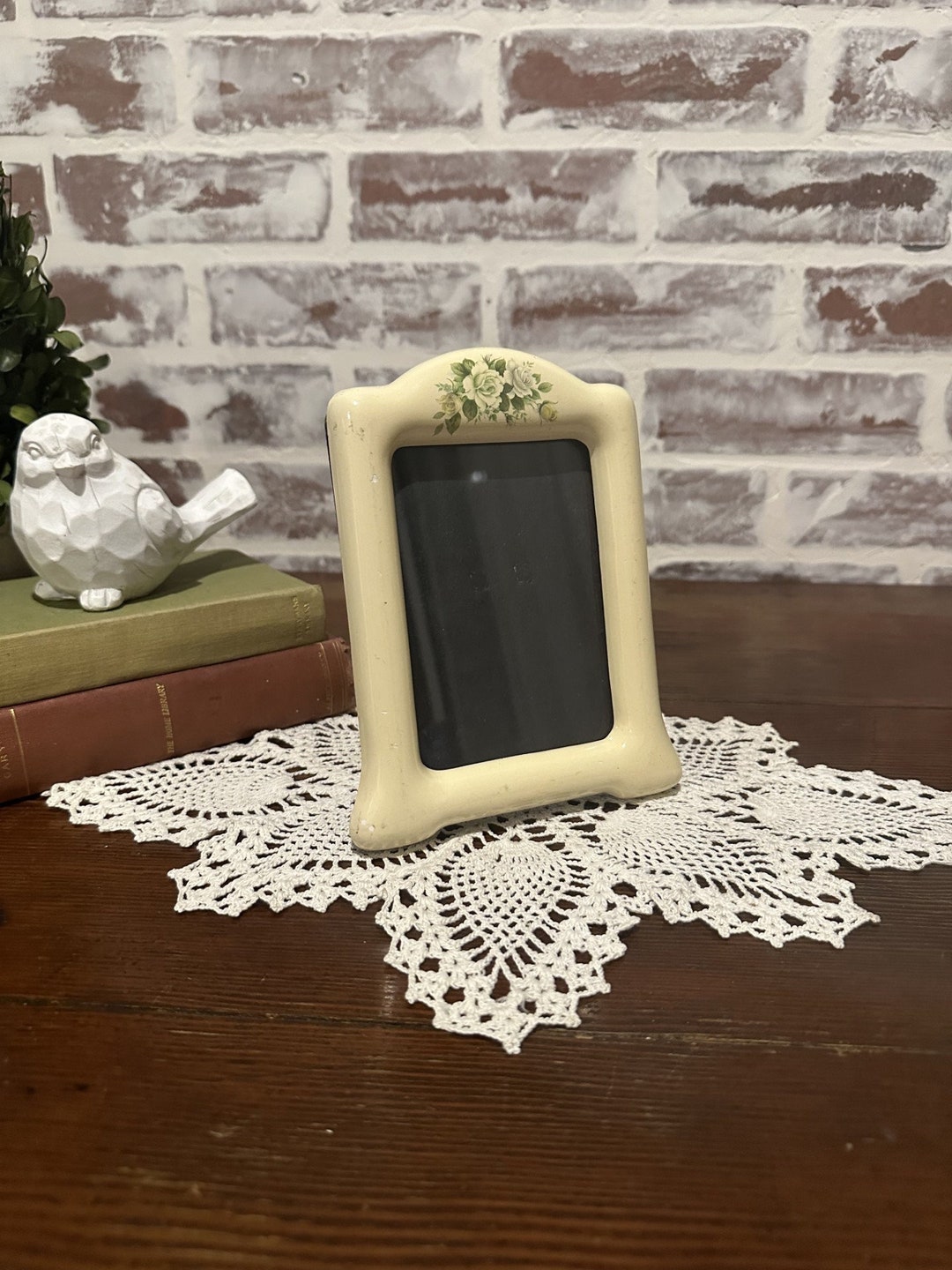 Vintage Beige Ceramic Picture Photo Frame 3" X 5" Flower Floral Design ...