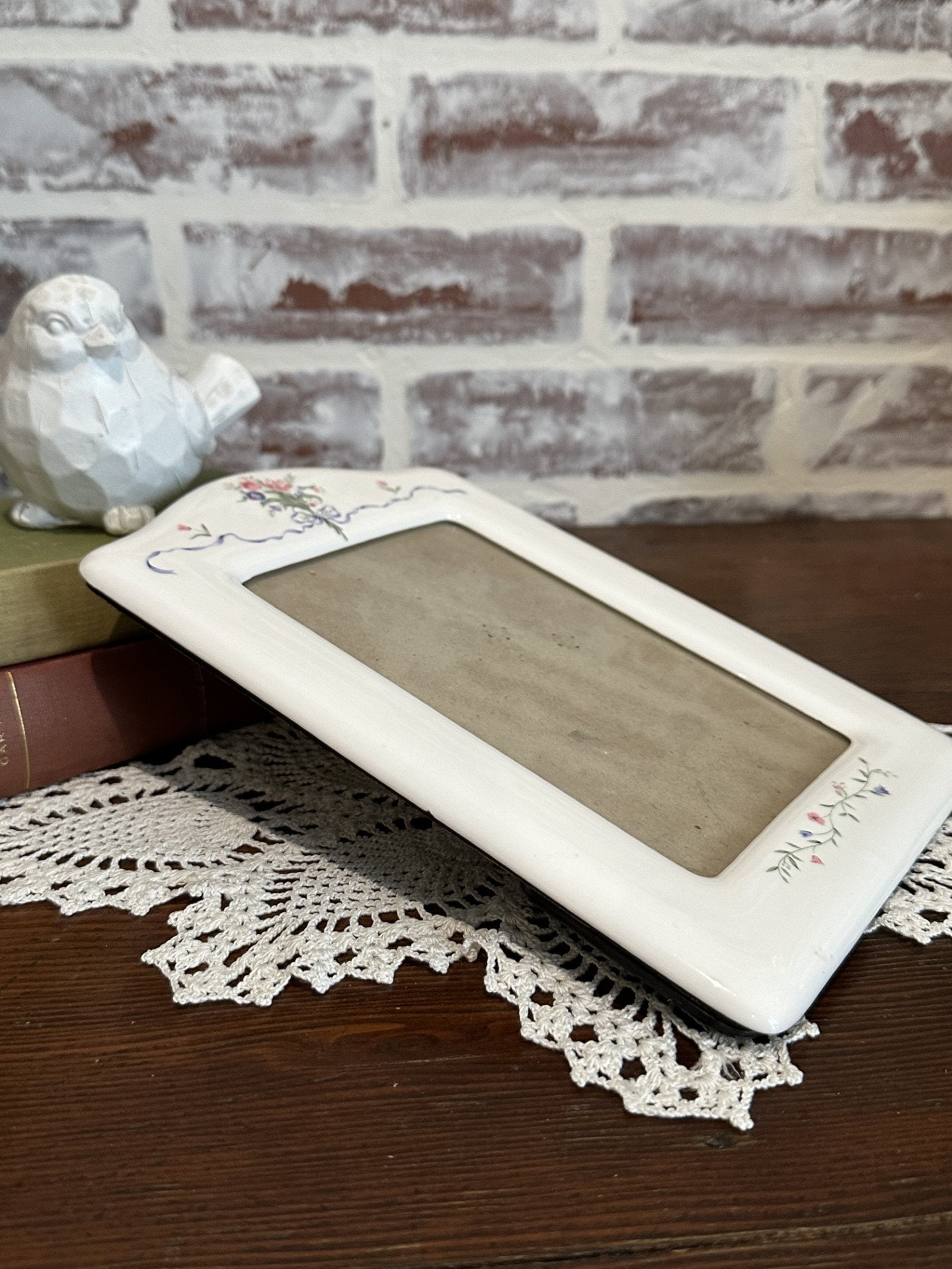 Vintage White Ceramic Picture Photo Frame 4 X 6 Pink Flower Floral ...