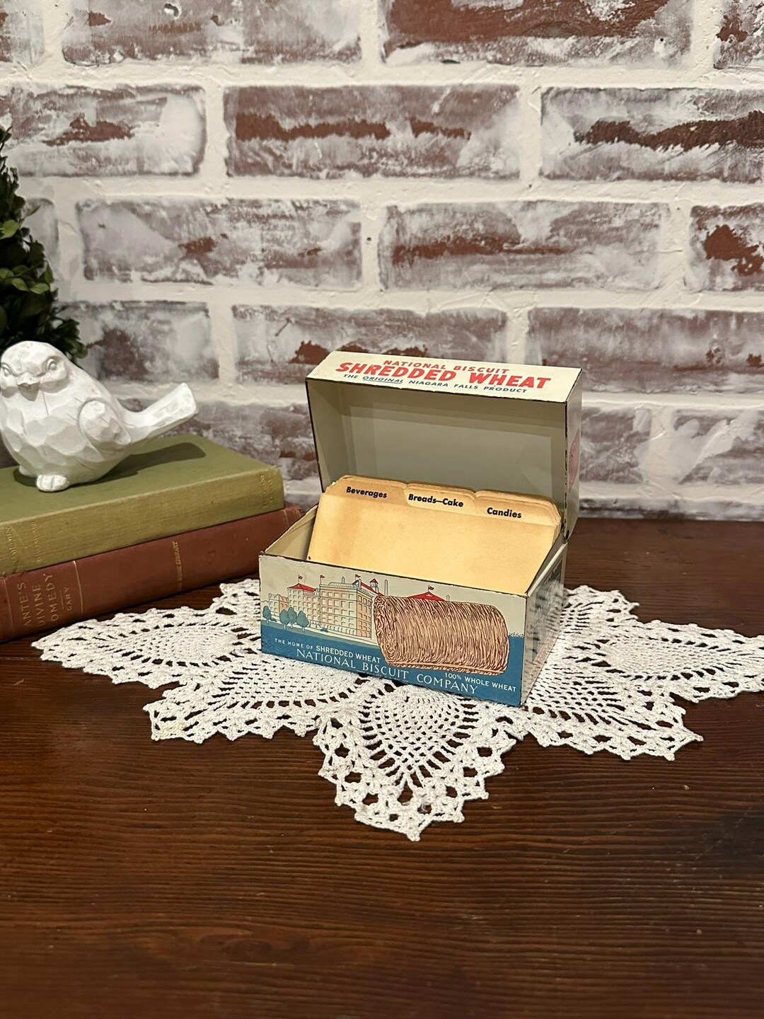 Vintage National Biscuit Shredded Wheat Metal Recipe Box W/ Cooking ...