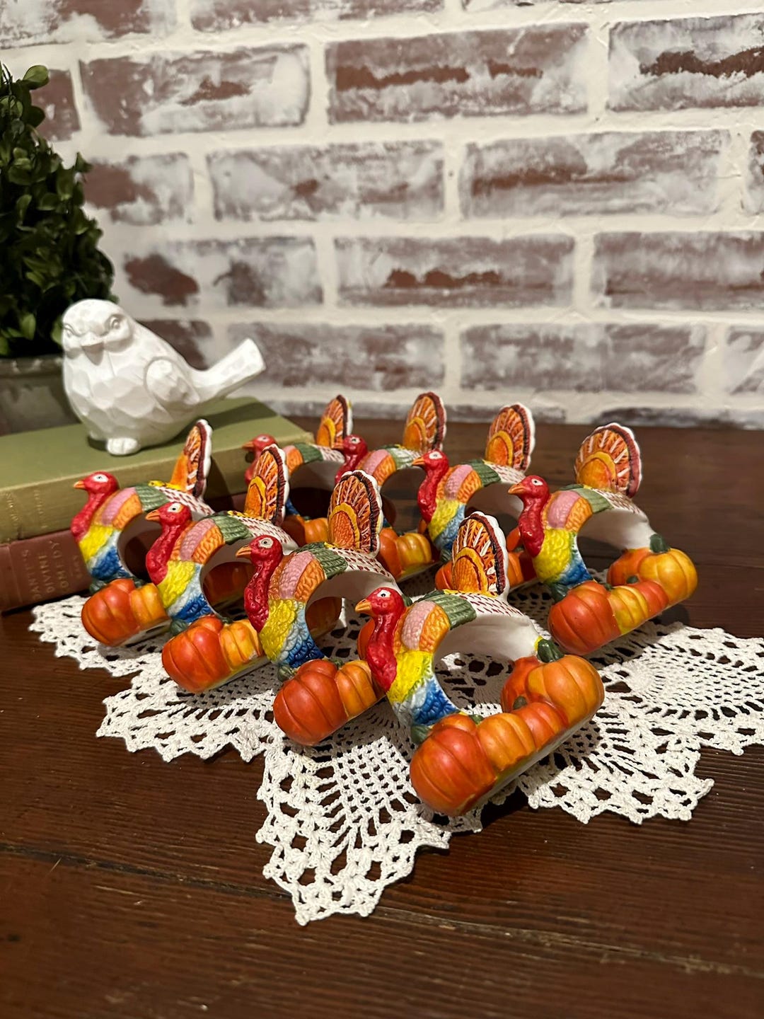 Set of 8 Hand Painted Ceramic Turkey Thanksgiving Napkin Rings ...