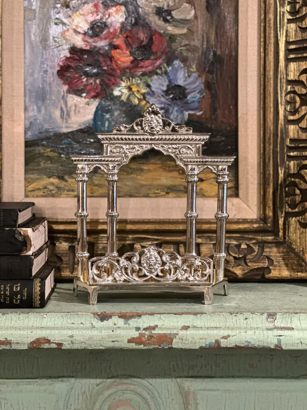 Vintage Silverplated & Brass 9-branch Ornate Chanukiah Hanukkah Menorah ...