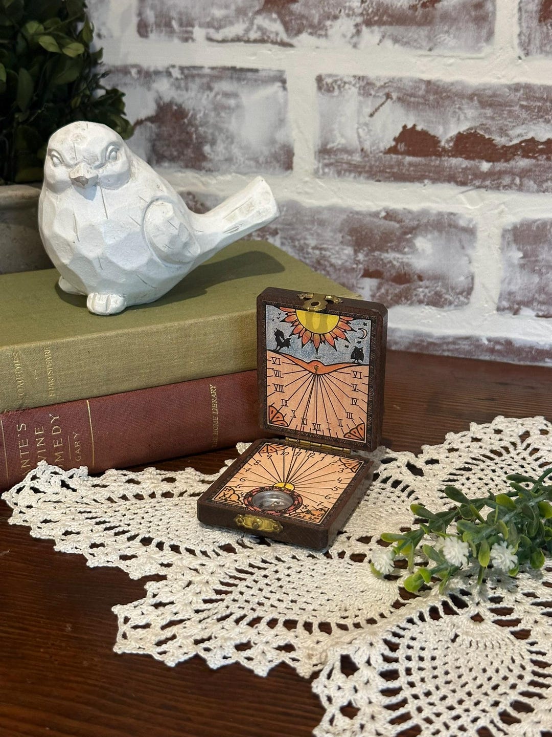 Antique Wooden Diptych Pocket Sundial & Compass W/ Hindge and Lock ...