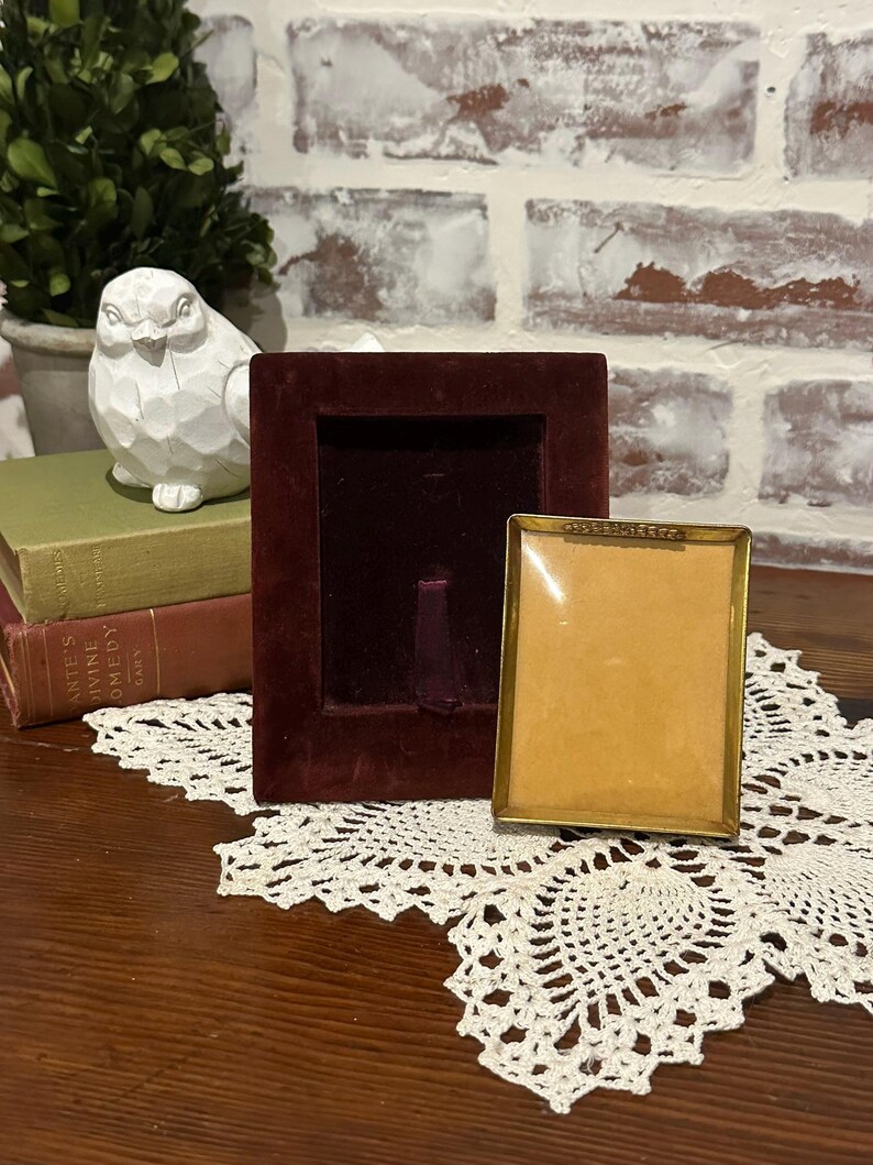 Antique 24K Gold Plated Picture Photo Frame W/ Velvet Frame & Glass ...