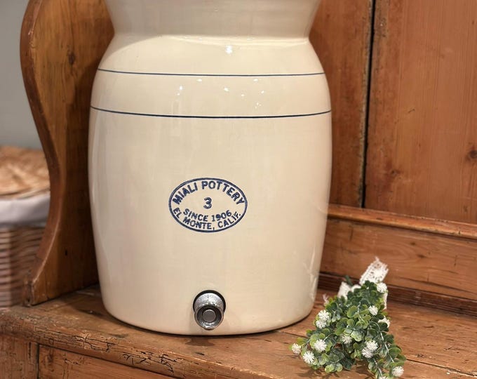 Vintage Miali Pottery 3 Gallon Stoneware Water Crock W/ Lid Excellent ...