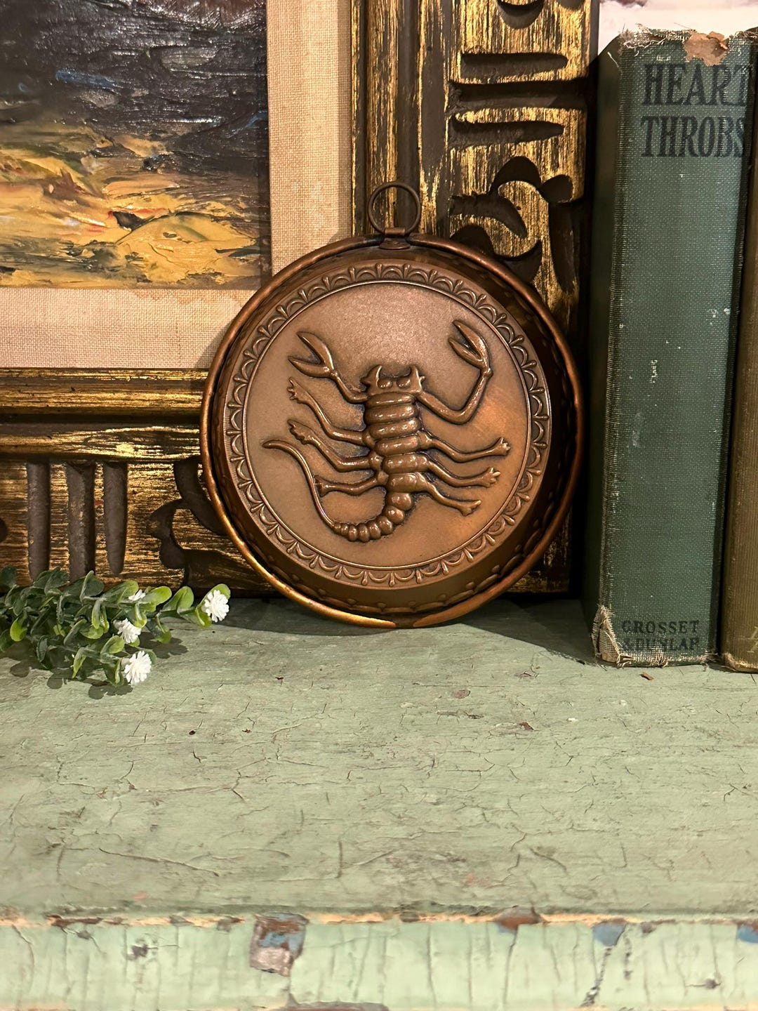 Vintage Scorpion Zodiac Sign Embossed Copper Mold W/ Brass Hook Wall ...
