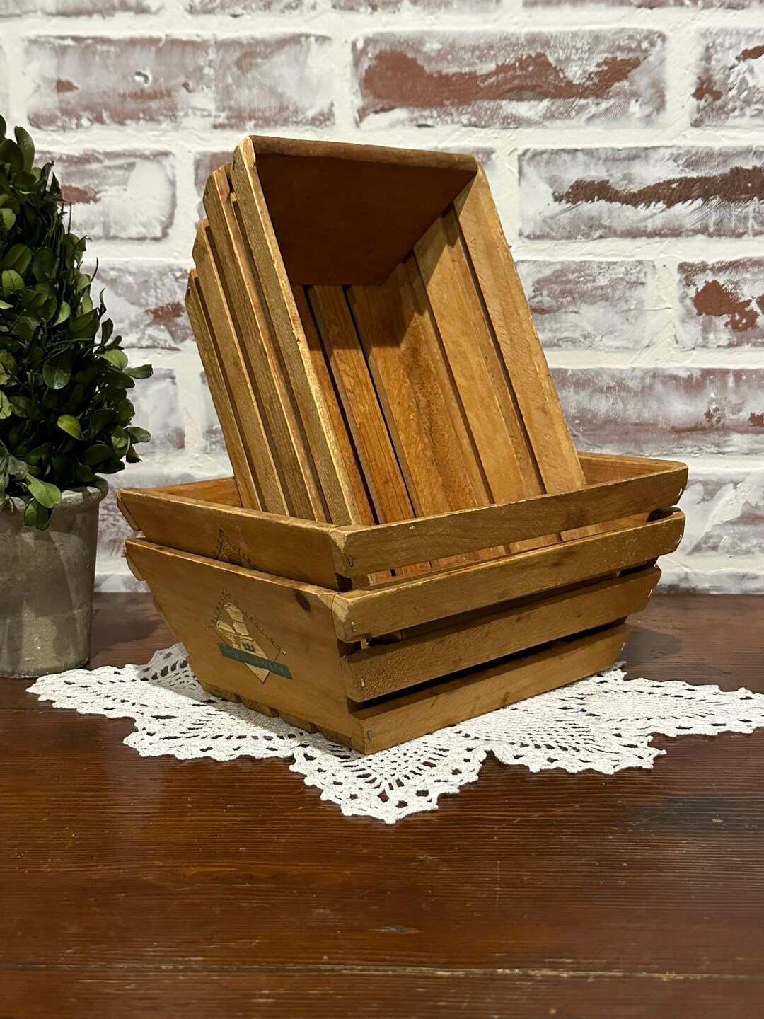 Old Wooden Box Basket Hiram Walker Culinary Collection | Vintage Wood ...