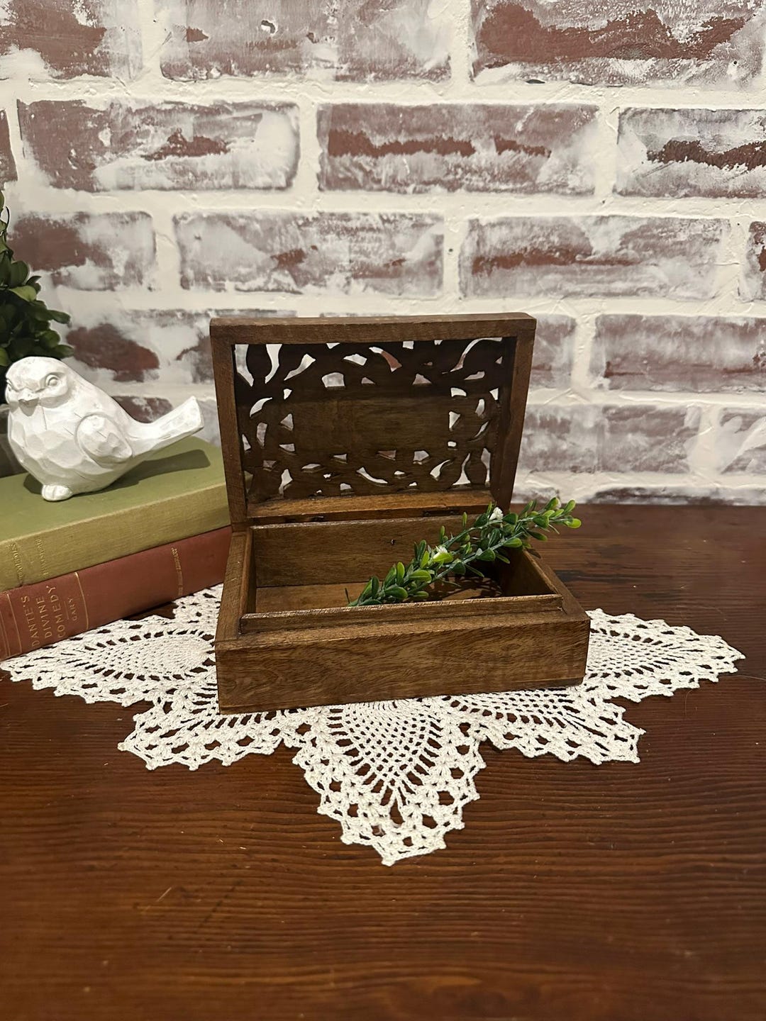 Vintage Solid Wood Keepsake Box W/ Hinged Decorative Lid | Trinket ...