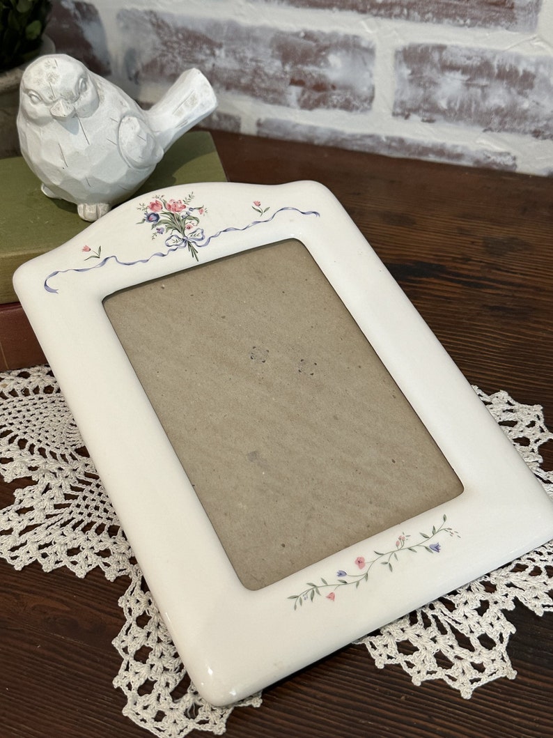Vintage White Ceramic Picture Photo Frame 4 X 6 Pink Flower Floral ...